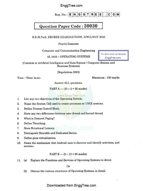 Al3452 Operating Systems Apr May 2023 Question Paper Download Pdf