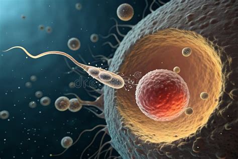 3d Illustration Sperm Approaching Egg Cell Ovum Natural Fertilization