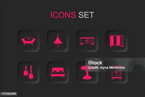 큰 침대 램프 걸이 소파 원형 테이블 옷장 Tv 스탠드 및 아이콘을 설정합니다 벡터 0명에 대한 스톡 벡터 아트 및 기타 이미지 Istock