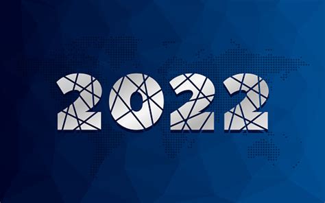 점선으로 표시된 세계지도와 파란색 낮은 폴리 배경이있는 2022 벡터 아이콘 비즈니스 웹 디자인 인포 그래픽 이벤트 프리젠 테이션 미디어를위한 요소 0명에 대한 스톡 벡터