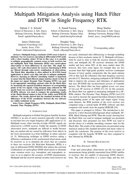 Pdf Multipath Mitigation Analysis Using Hatch Filter And Dtw In Single Frequency Rtk