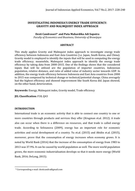 Pdf Investigating Indonesiaâ€™s Energy Trade Efficiency Gravity And