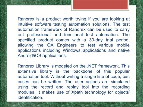 Introduction To Ranorex Components And Features Pptx