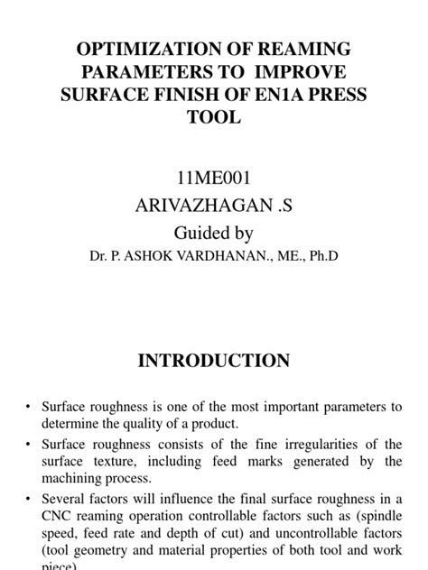 optimization of reaming parameters using response surface methodology