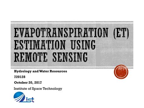 Ppt Evapotranspiration Et Estimation Using Remote Sensing