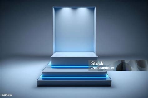 메탈릭 크롬 블루 연단 반사 네온 유리 기하학적 모양 미래주의 파스텔 색상 미용 제품을 위한 쇼케이스 3d 렌더링 3차원 형태에 대한 스톡 사진 및 기타 이미지 Istock