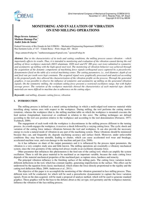 Pdf Monitoring And Evaluation Of Vibration On End Milling Operations