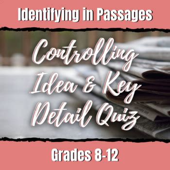 Controlling Idea Key Detail Quiz By English By Edwards TpT