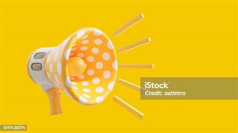 노란색에 메가폰 흰색 물방울 무늬가 울리고 있습니다 배너 또는 로고를 위한 측면 공간 0명에 대한 스톡 사진 및 기타 이미지 0명 3차원 형태 개념 Istock