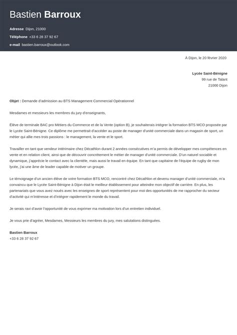 Lettre De Motivation Type Bts