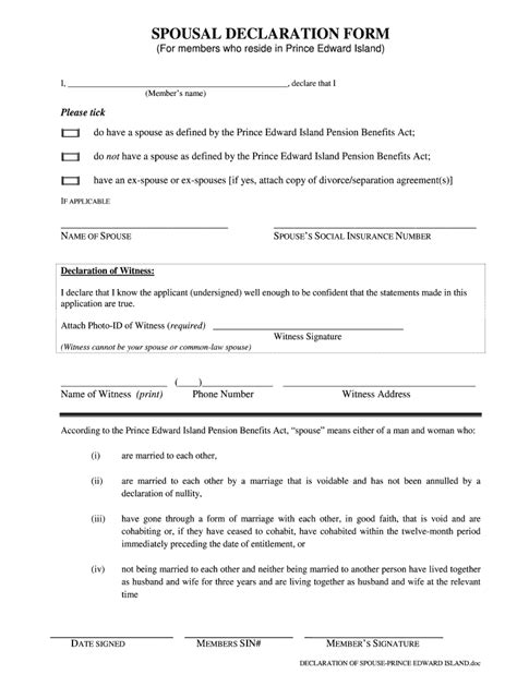 Fillable Online Spousal Declaration Form D A Townley Fax Email Print PdfFiller