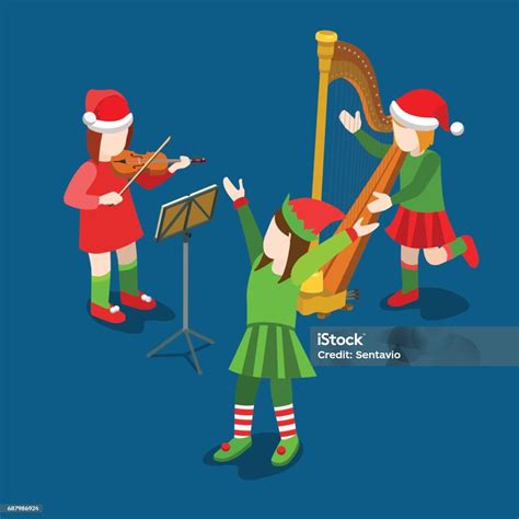 메리 크리스마스 해피 뉴가 어 3d 아이소메트리 아이소메트릭 웹 개념 평면 클래식 악기 의상 그룹 여자 어린이 벡터 아이콘 윤