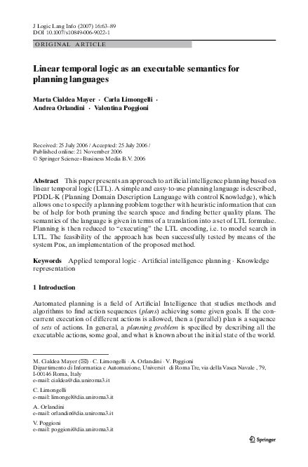 Pdf Linear Temporal Logic As An Executable Semantics For Planning