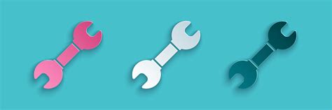 종이 컷 렌치 스패너 아이콘은 파란색 배경에 분리되어 있습니다 스패너 수리 도구 서비스 툴 기호입니다 종이 아트 스타일 벡터 3차원 형태에 대한 스톡 벡터 아트 및 기타