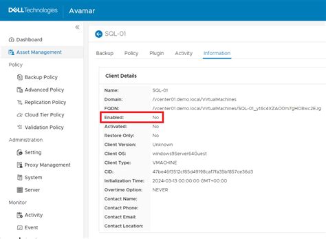 Avamar Backup Fails With Client Backup Disabled Dell Us