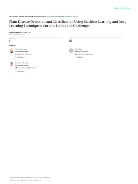 plant disease detection and classification using machine learning and