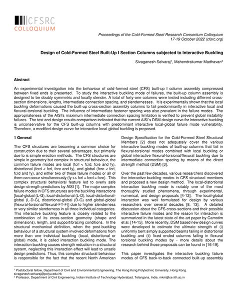 Pdf Design Of Cold Formed Steel Built Up I Section Columns Subjected To Interactive Buckling