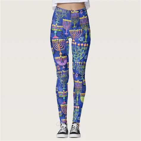 Chic Blue Gold Menorah Star Of David Hanukkah Leggings Zazzle