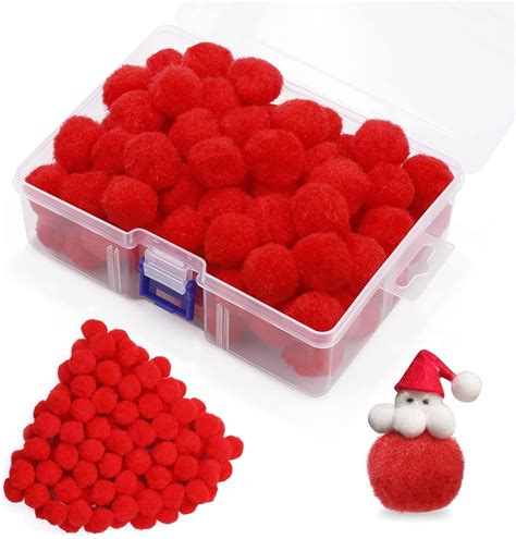 Uoou 100 Pcs Red Pom Poms 1inch25cm Solid Color Craft