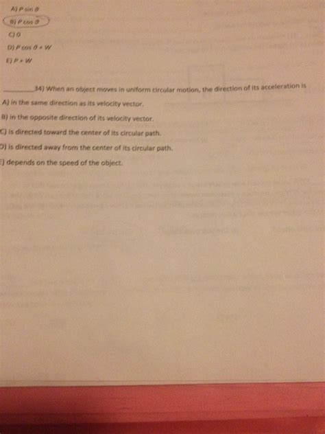Solved When An Object Moves In Uniform Circular Motion The Chegg
