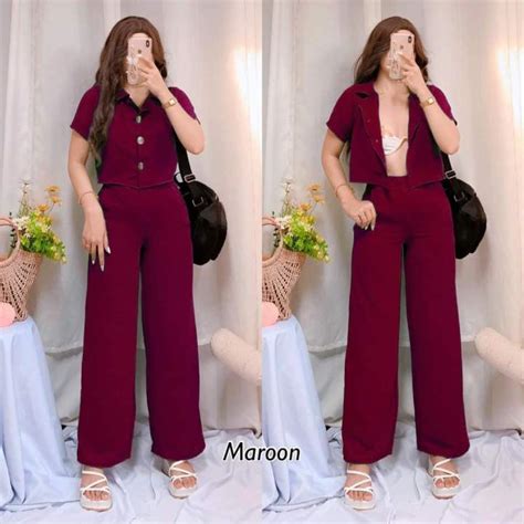jds sara coordinate plain formal attire collar coords pants summer outfit lazada ph