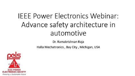 Ieee Power Electronics Webinar Advance Safety Architecture In Automotive Ieee Resource Center