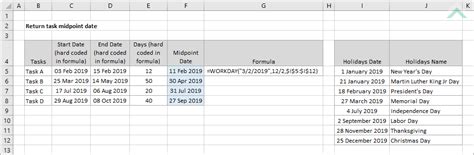 Return Task Midpoint Date Excel Exceldome