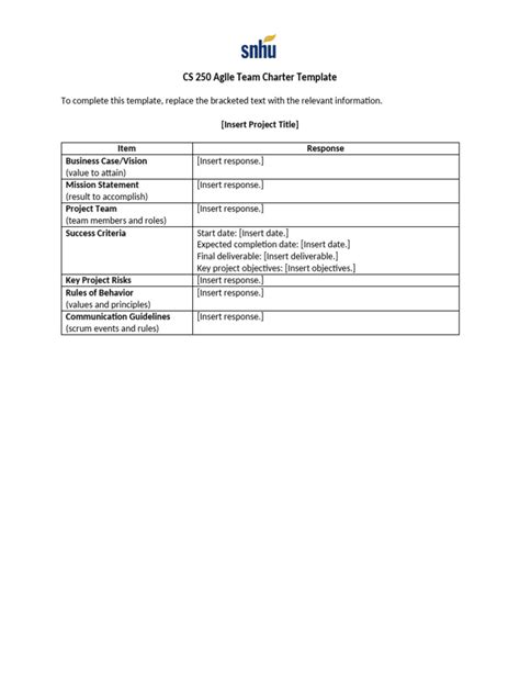 Cs 250 Agile Team Charter Template Pdf