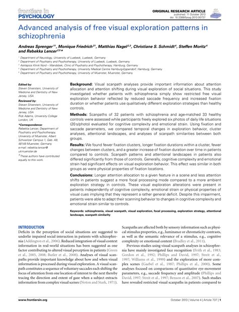 Pdf Advanced Analysis Of Free Visual Exploration Patterns In Schizophrenia