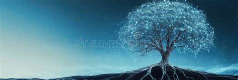Tree Exhibiting Roots That Resemble A Neural Network Symbolizing The Fusion Of Nature And