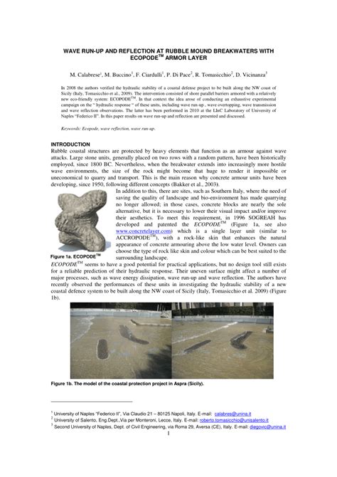 Pdf Wave Run Up And Reflection At Rubble Mound Breakwaters With Ecopode™ Armor Layer