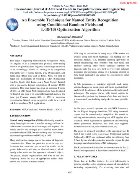Pdf An Ensemble Technique For Named Entity Recognition Using