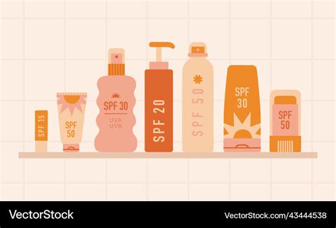 Sunscreen Cosmetics One A Shelf Skin Care Vector Image