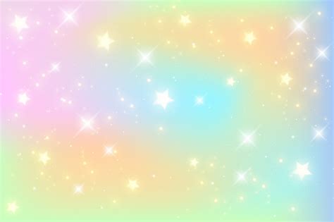 레인보우 판타지 배경 파스텔 색상의 홀로그램 일러스트레이션 별과 함께 밝은 여러 가지 색의 하늘 벡터 0명에 대한 스톡 벡터 아트 및 기타 이미지 Istock