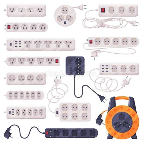 Extension Sockets With Plug And Power Cord As Electric Current Equipment With Different Port