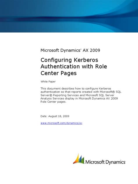 Configuring Kerberos Authentication With Role Center Pages Microsoft Dynamics Ax 2009 Pdf