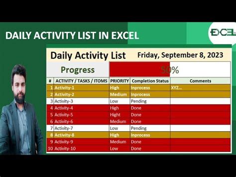 Rizwan Razaq On Linkedin Daily Activity List In Excel Activity List