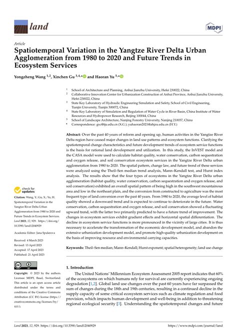 Pdf Spatiotemporal Variation In The Yangtze River Delta Urban Agglomeration From 1980 To 2020