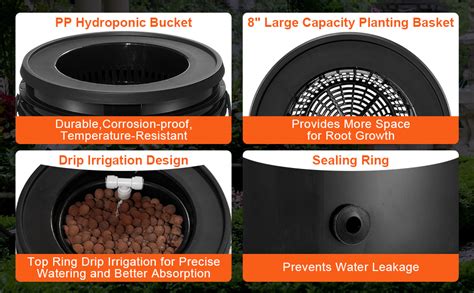 VEVOR RDWC Hydroponics System Recirculating Deep Water Culture 4 Buckets 5 Gal VEVOR US