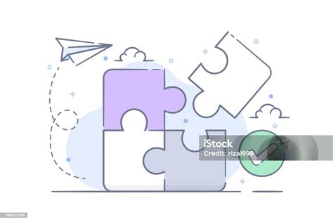 비즈니스 개념입니다 팀 은유 퍼즐 요소를 연결합니다 벡터 일러스트 라인 채워진 디자인 스타일입니다 팀워크 협력 파트너십의 상징