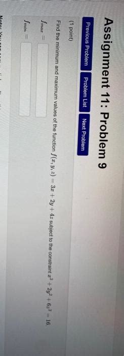 Solved Assignment 11 Problem 9 Previous Problem Problem