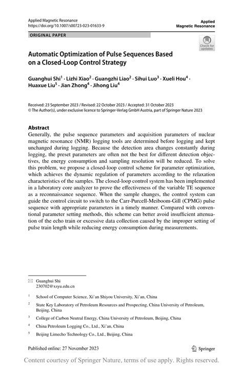 Automatic Optimization Of Pulse Sequences Based On A Closed Loop