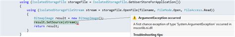 C Weird Argumentexception Using Isolatedstoragefile And Bitmapimage Stack Overflow