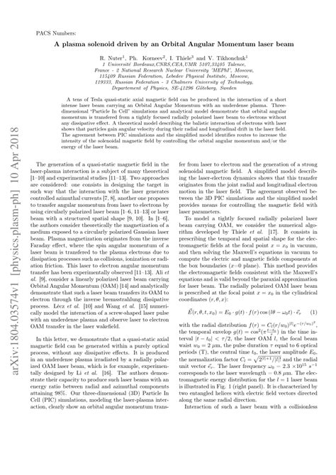Pdf A Plasma Solenoid Driven By An Orbital Angular Momentum Laser Beam