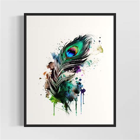 Peacock Feather Watercolor Art Print Peacock Feather Painting Wall Art