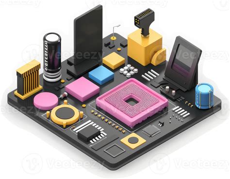 Colorful Electronic Circuit Board Components Displayed In Isometric View 60727981 Png