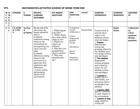 Mathematics Activities Pp1 Term 1 Scheme Of Work 2024