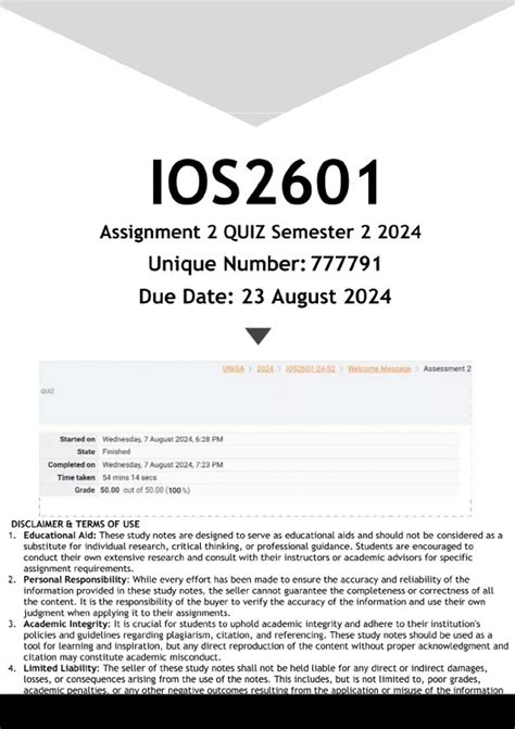 ios2601 assignment 2 quiz answers semester 2 2024 distinction