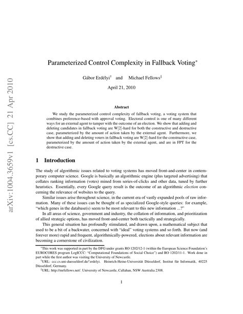 Pdf Parameterized Control Complexity In Fallback Voting
