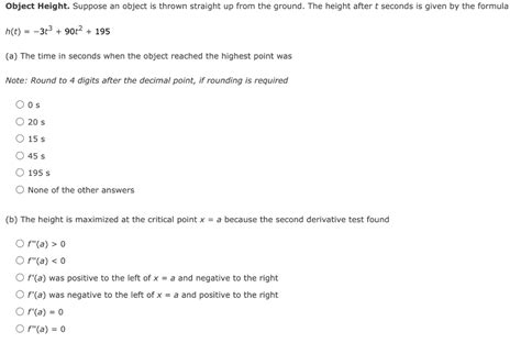 solved h t −3t3 90t2 195 a the time in seconds when the